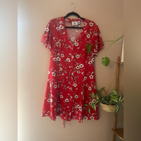 Dresses | Vintage Red Floral Mini Dress | Poshmark